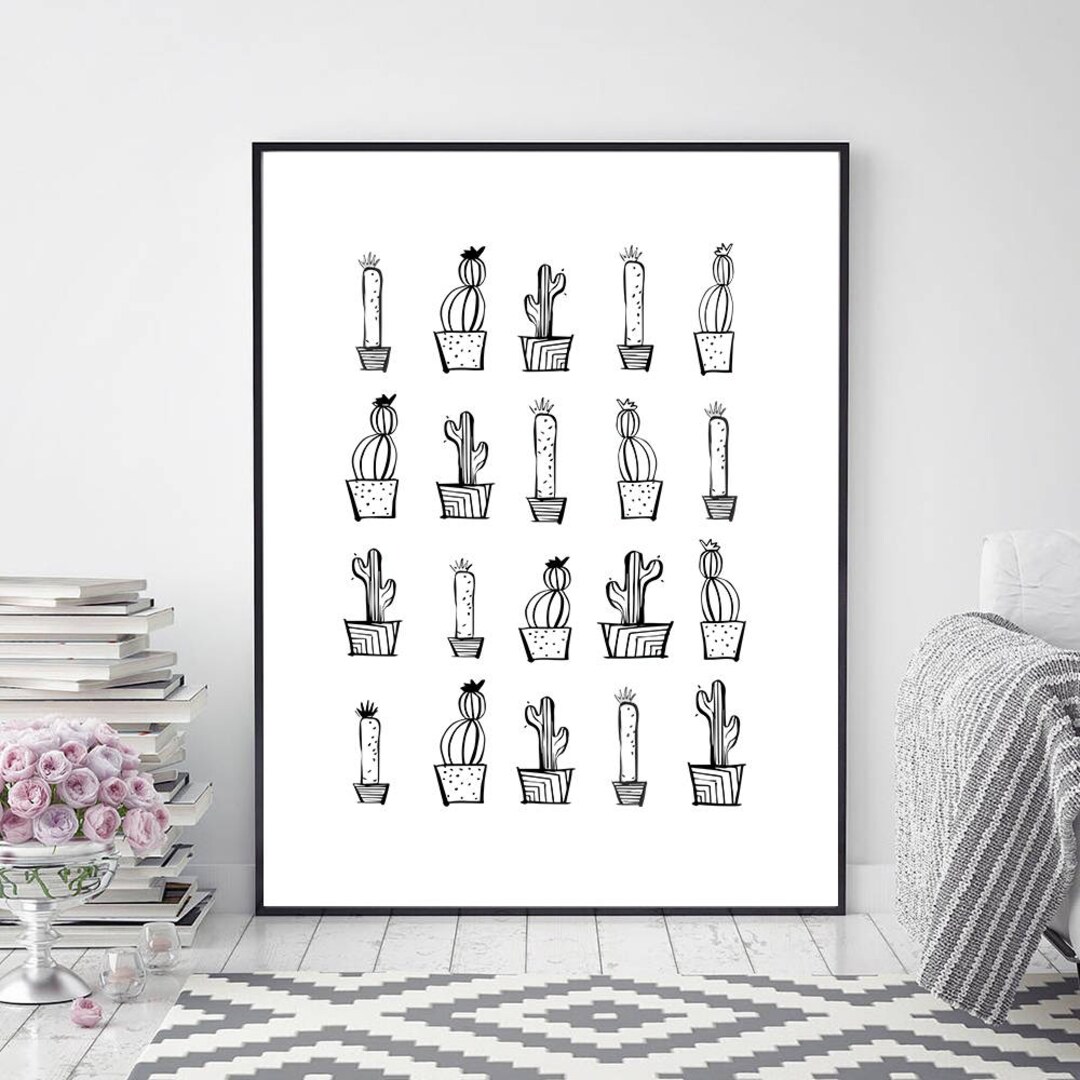 Cactuses Black and White Minimalist Decor Digital Print Modern Wall Art ...
