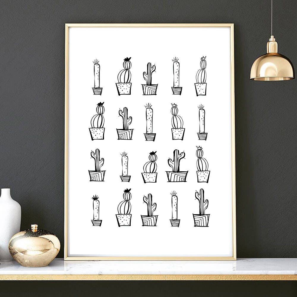 Cactuses Black and White Minimalist Decor Digital Print Modern Wall Art ...