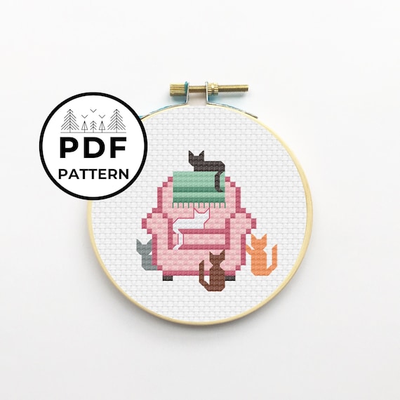 Couch With Cats Cross Stitch PDF Pattern | Etsy