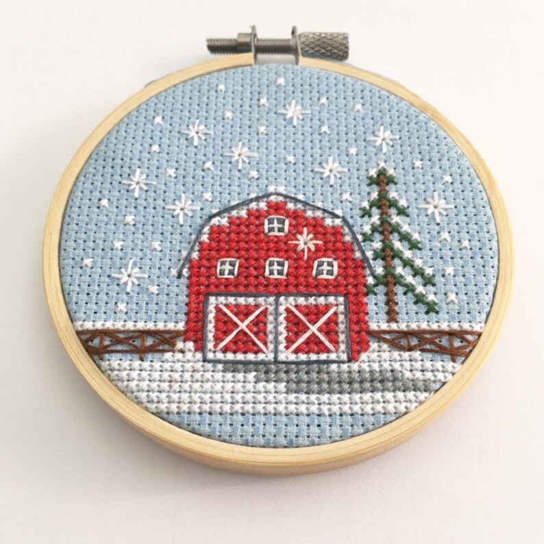 DIY Christmas Ornament Snowy Barn Cross Stitch Pattern - Etsy