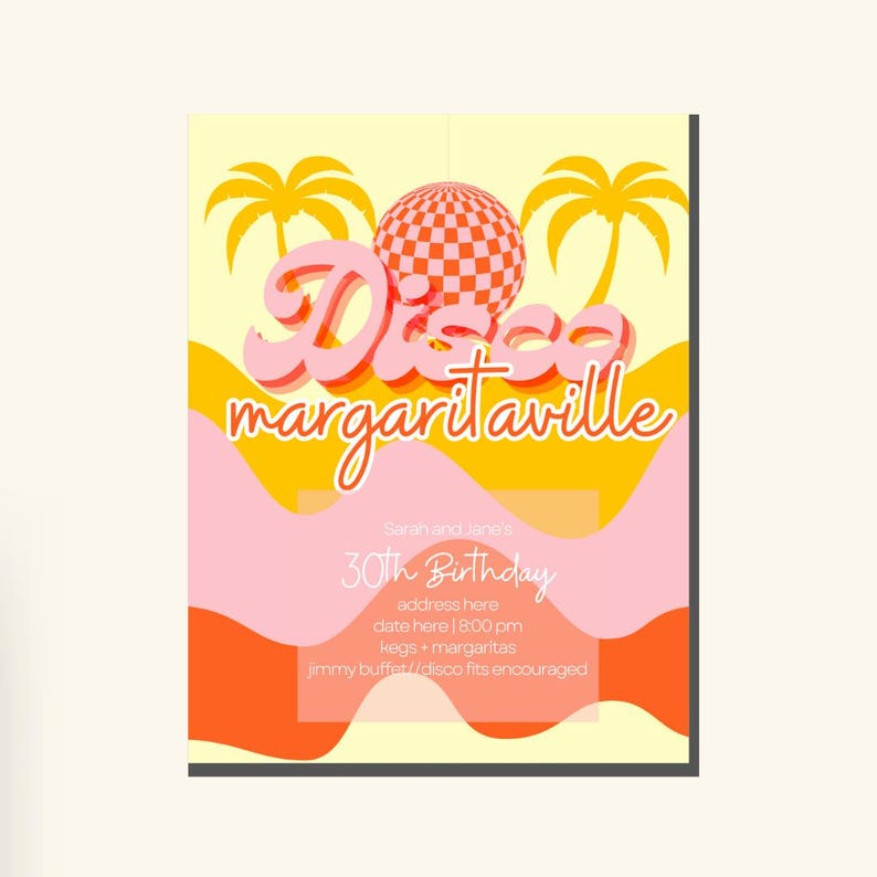 Disco / Jimmy Buffet Style Canva Downloadable Template Party Invite - Etsy