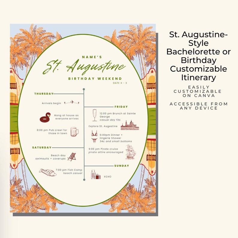Editable St. Augustine Bachelorette, Bachelor, & Birthday Party ...