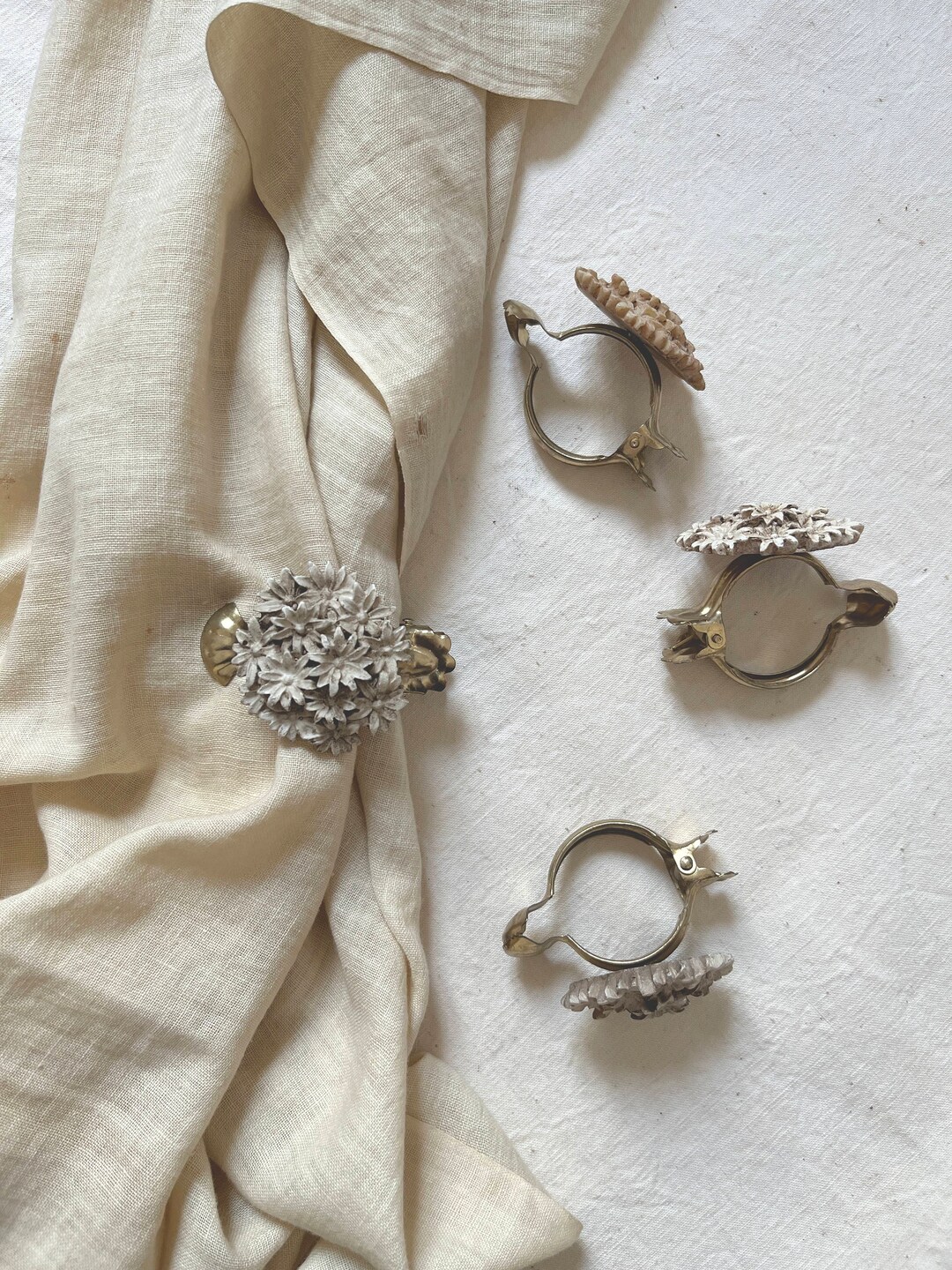 4 Vintage French Curtain Gold Metal Brass Claw Clips With Beige Tiny ...