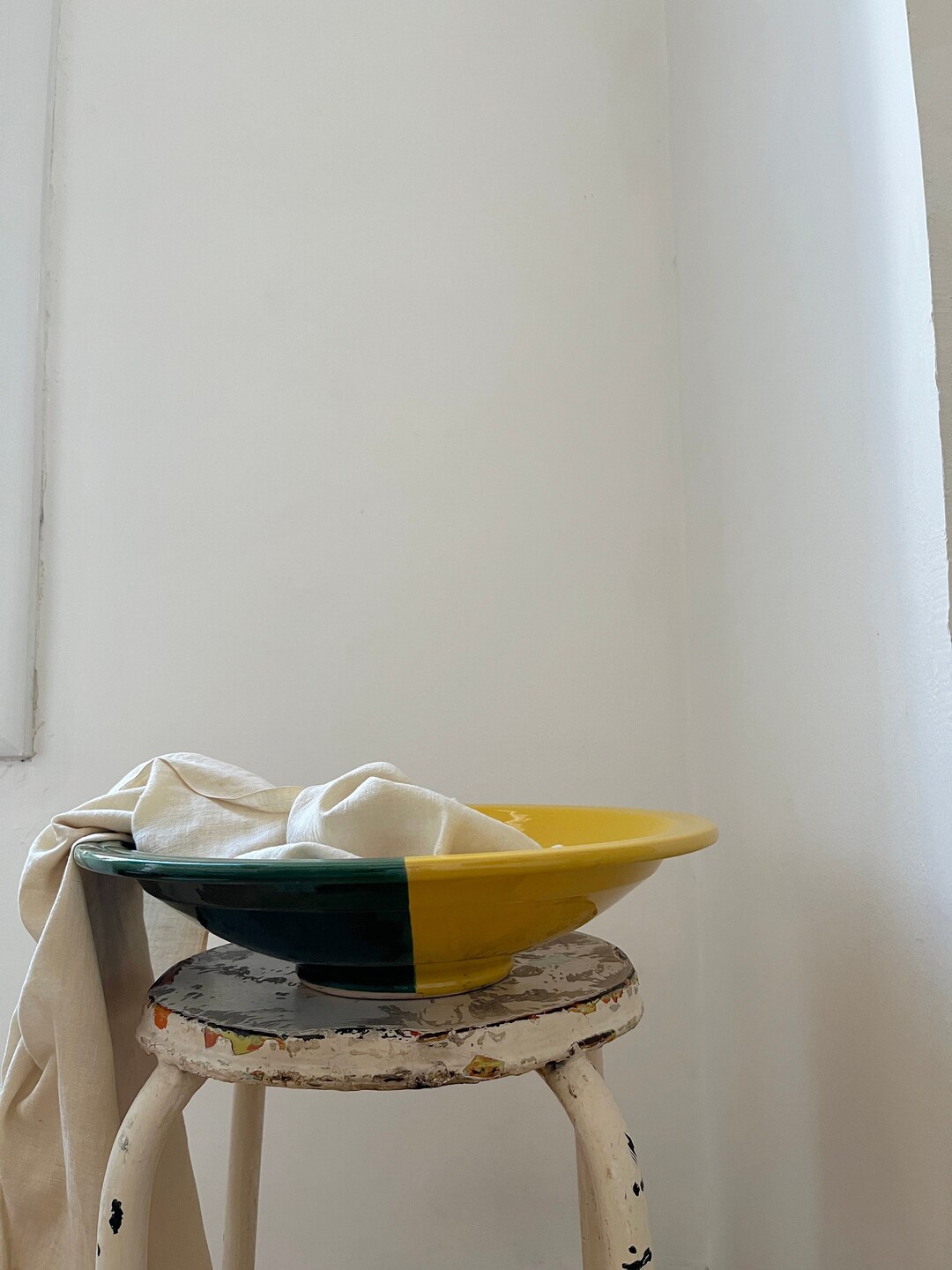 Extra Large Round Tebsi Yellow & Green Footed Pottery Mixing Bowl ...