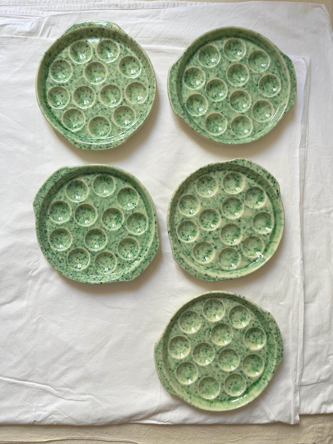 5 Vintage GIEN Speckled Green Snail Plates.vintage French Escargot ...