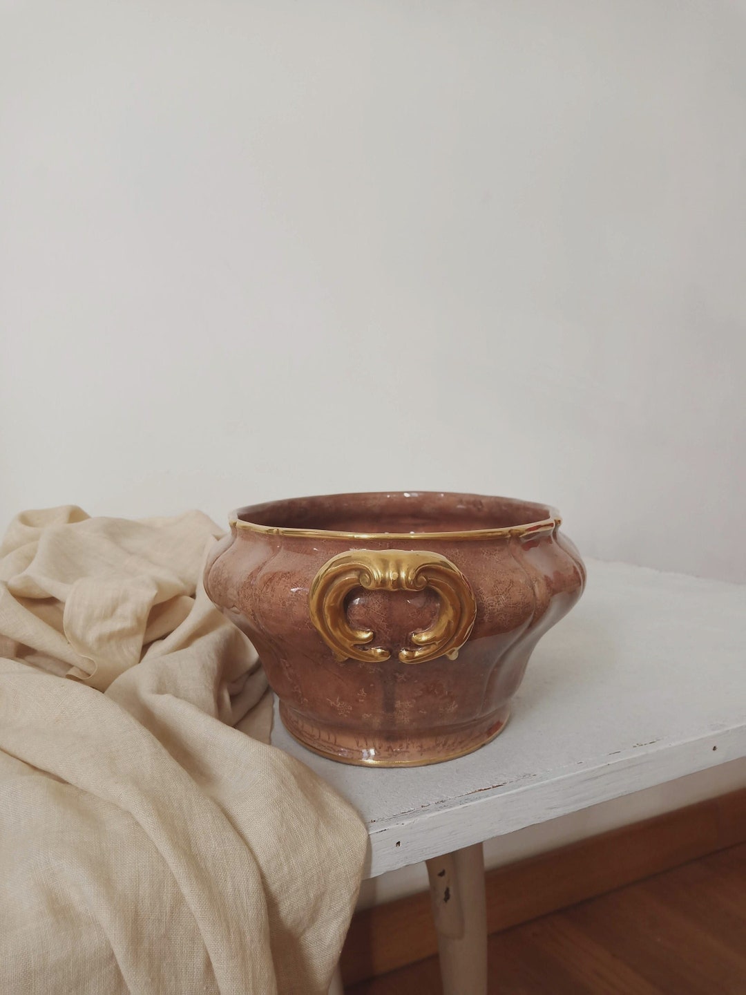 RARE Stunning Tea Stained VILLEROY & BOCH Mettlach Gold Trim Oval ...