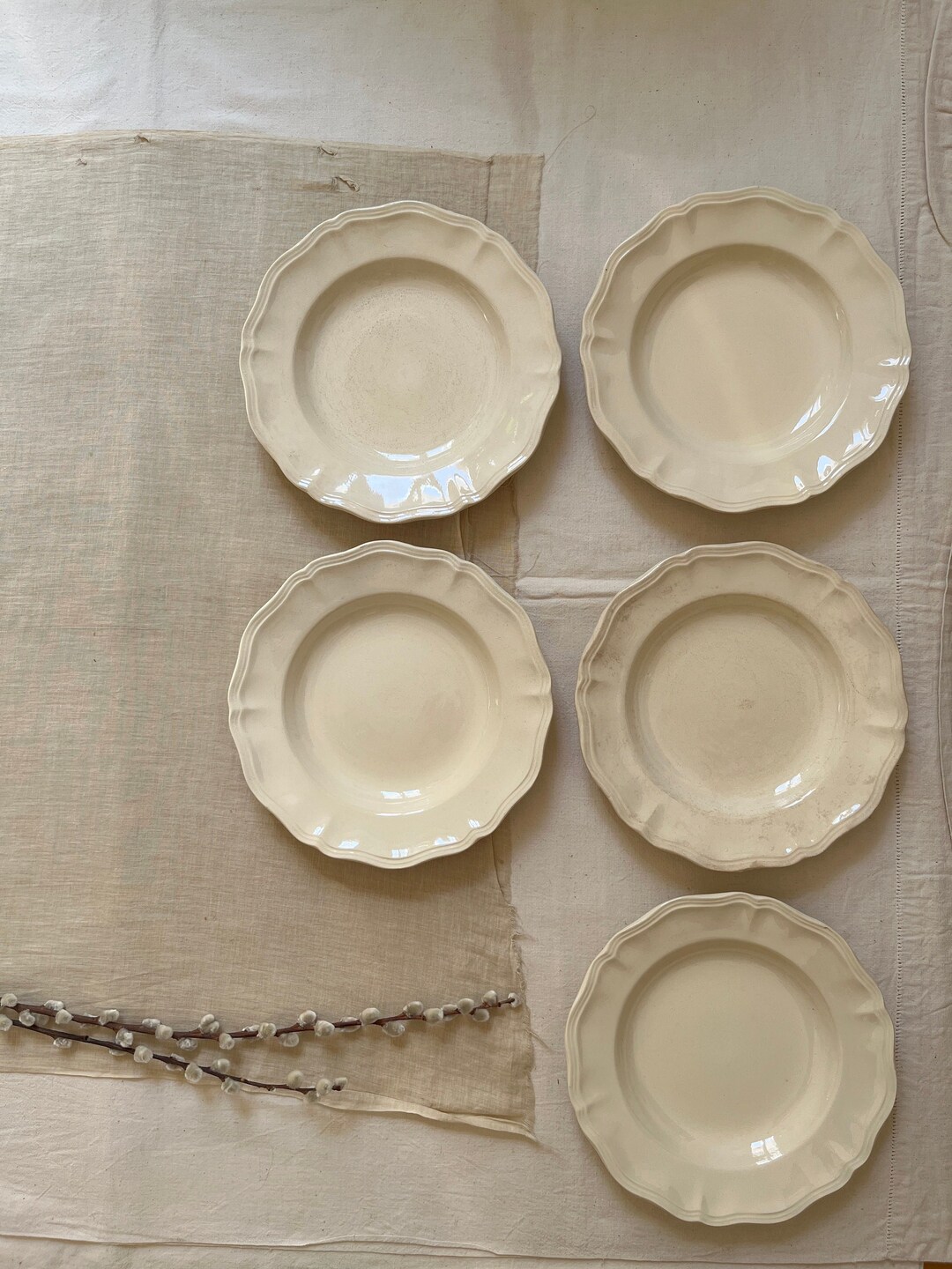 5 Chippy IMPERFECT Sarreguemines Shallow Dinner Plates.antique French ...