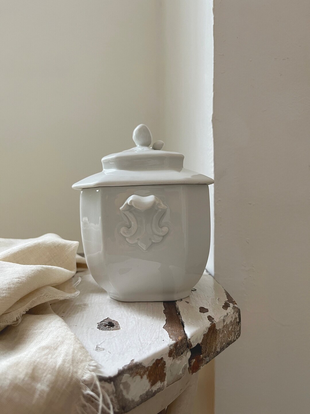 Antique French White Rectangular Sugar Bowl With Lid.antique French ...