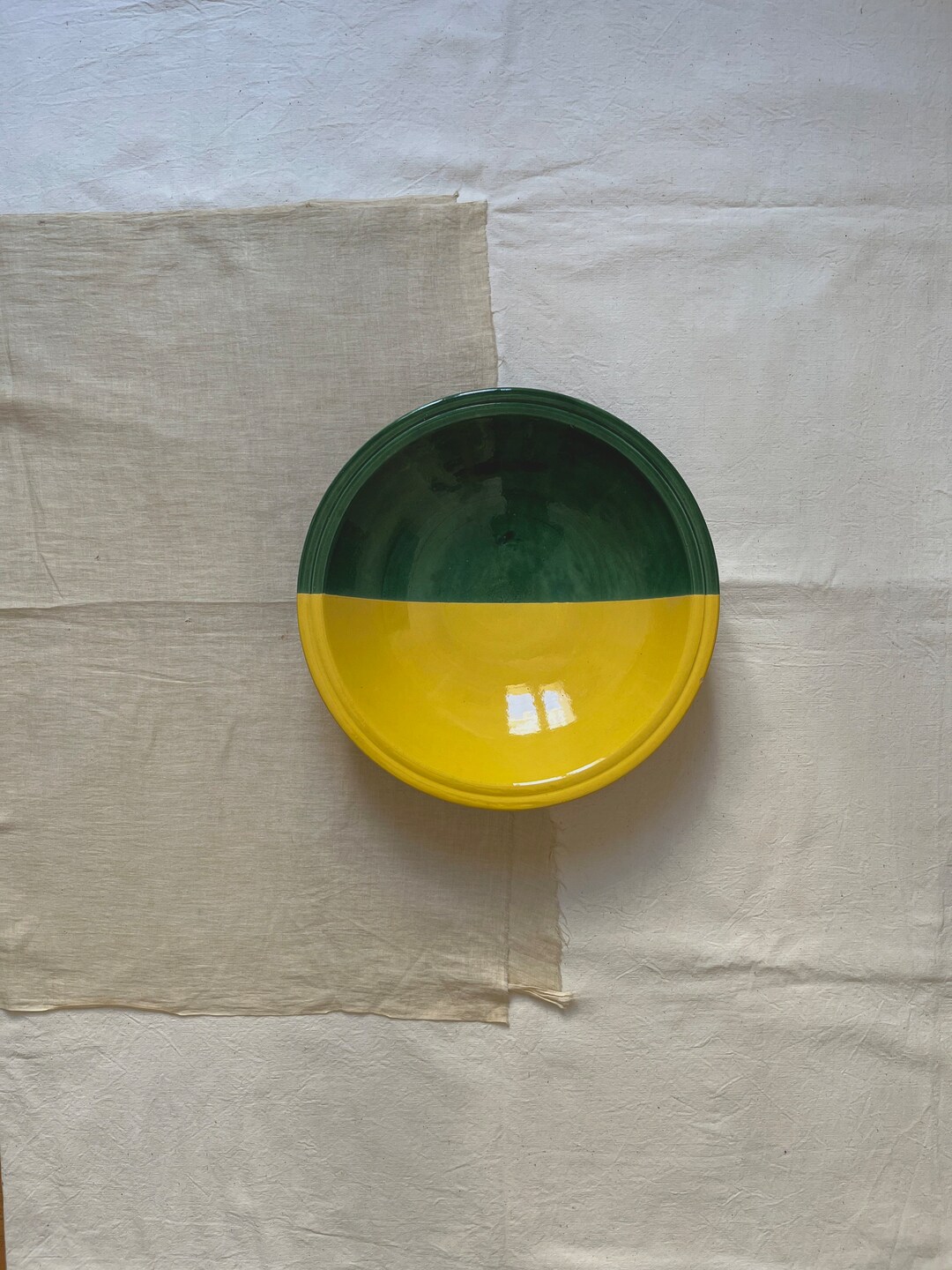 Extra Large Round Tebsi Yellow & Green Footed Pottery Mixing Bowl ...