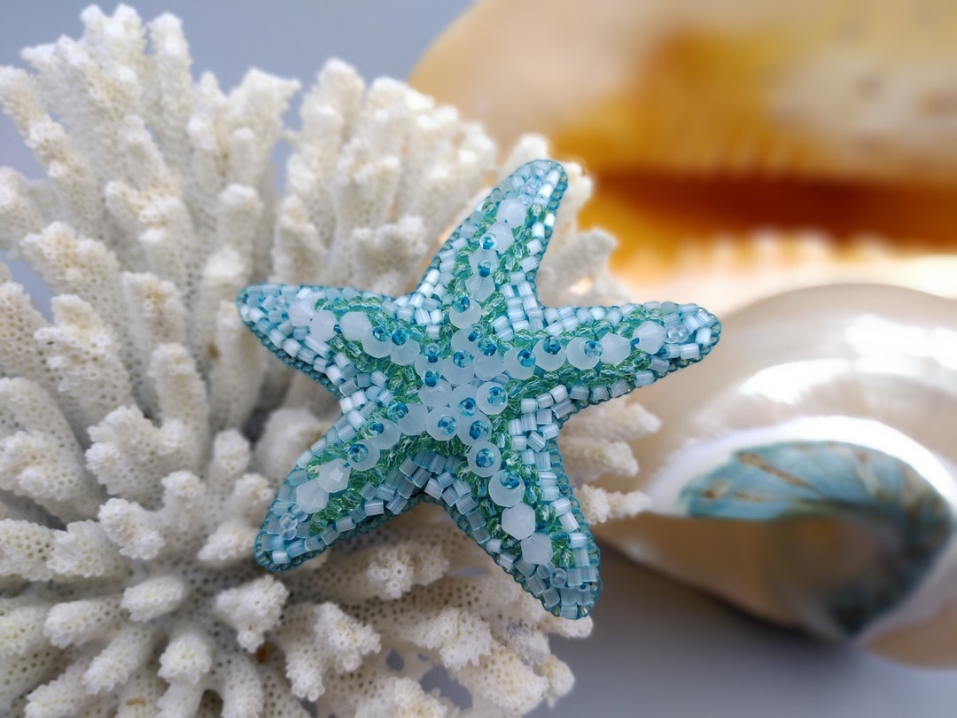 Starfish Brooch, Beach Wedding Pin, Ocean Beaded Jewelry, Sea Star ...