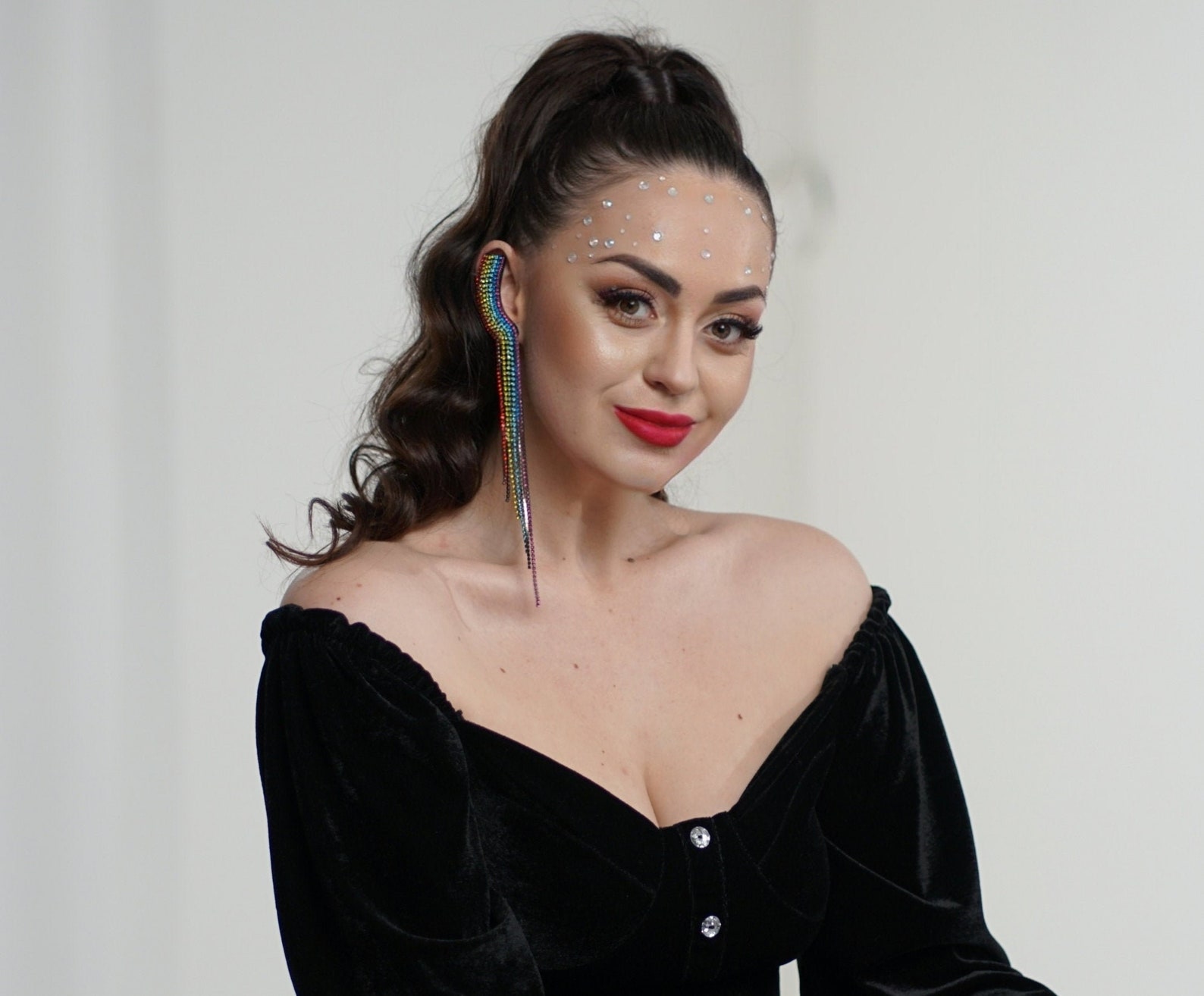 Long Dangle Crystal One Ear Earring Unicorn Rainbow Mane - Etsy