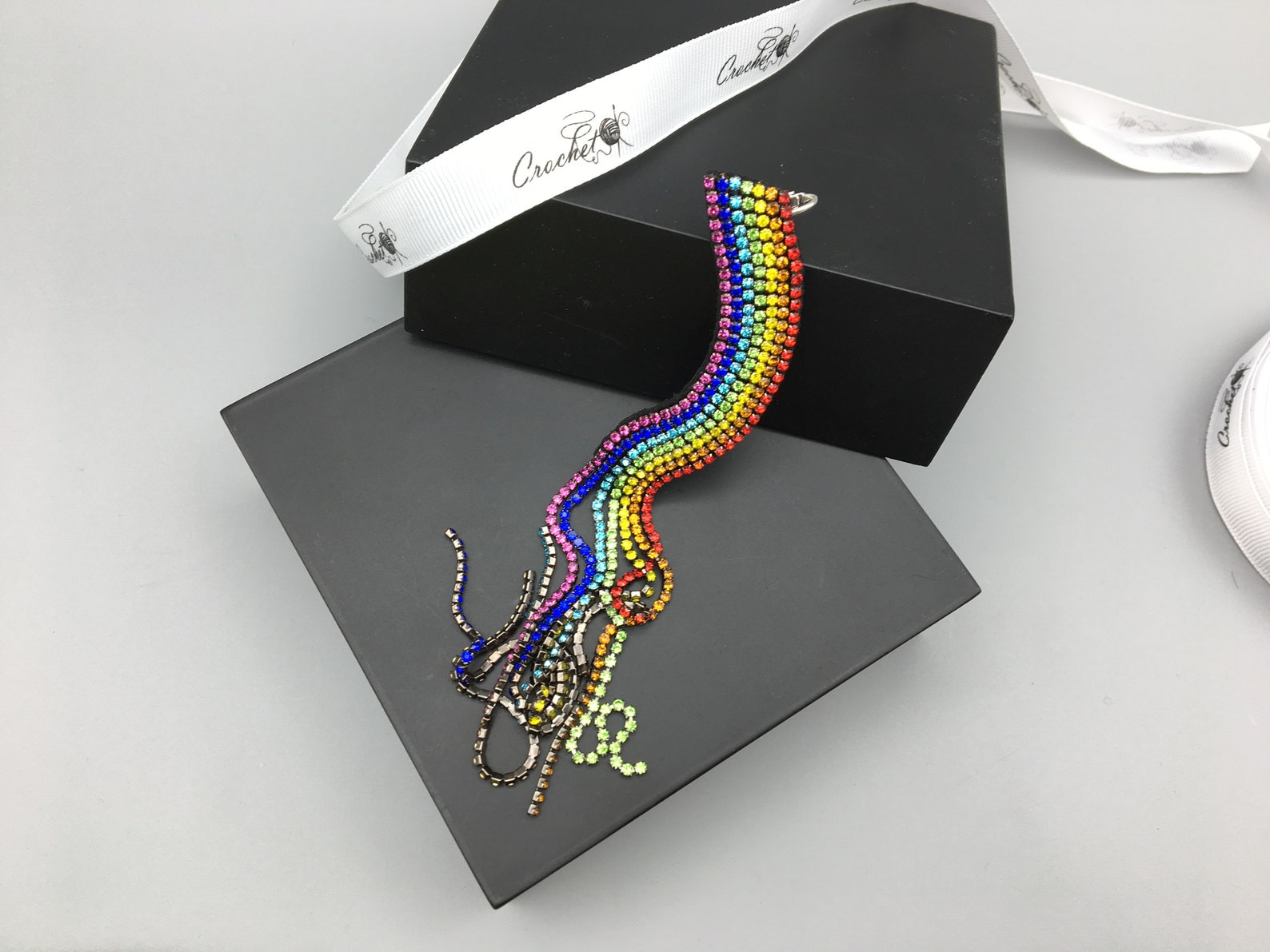 Long dangle crystal one ear earring unicorn rainbow mane | Etsy