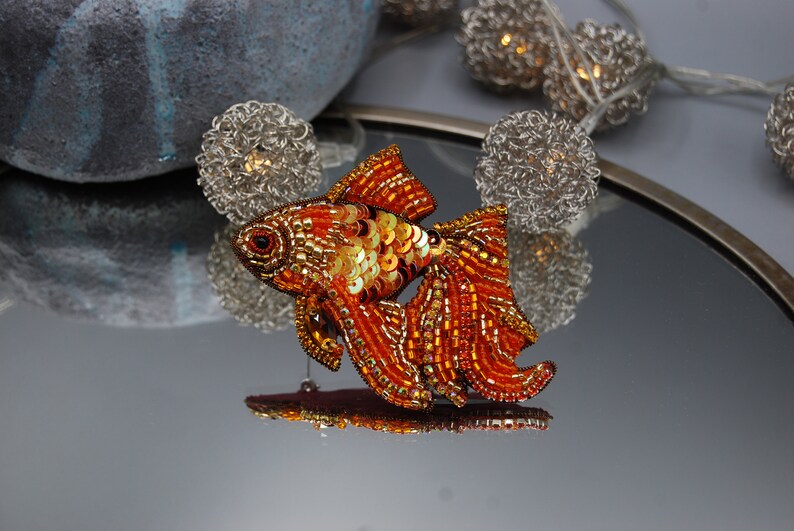 Gold fish brooch beaded goldfish pin sea life ocean jewelry | Etsy