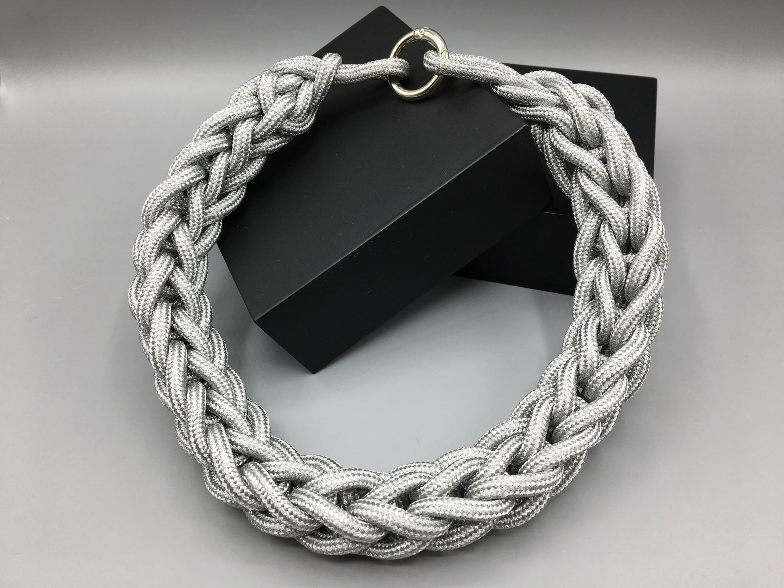 Silver rope boho braided necklace African statement knotted | Etsy