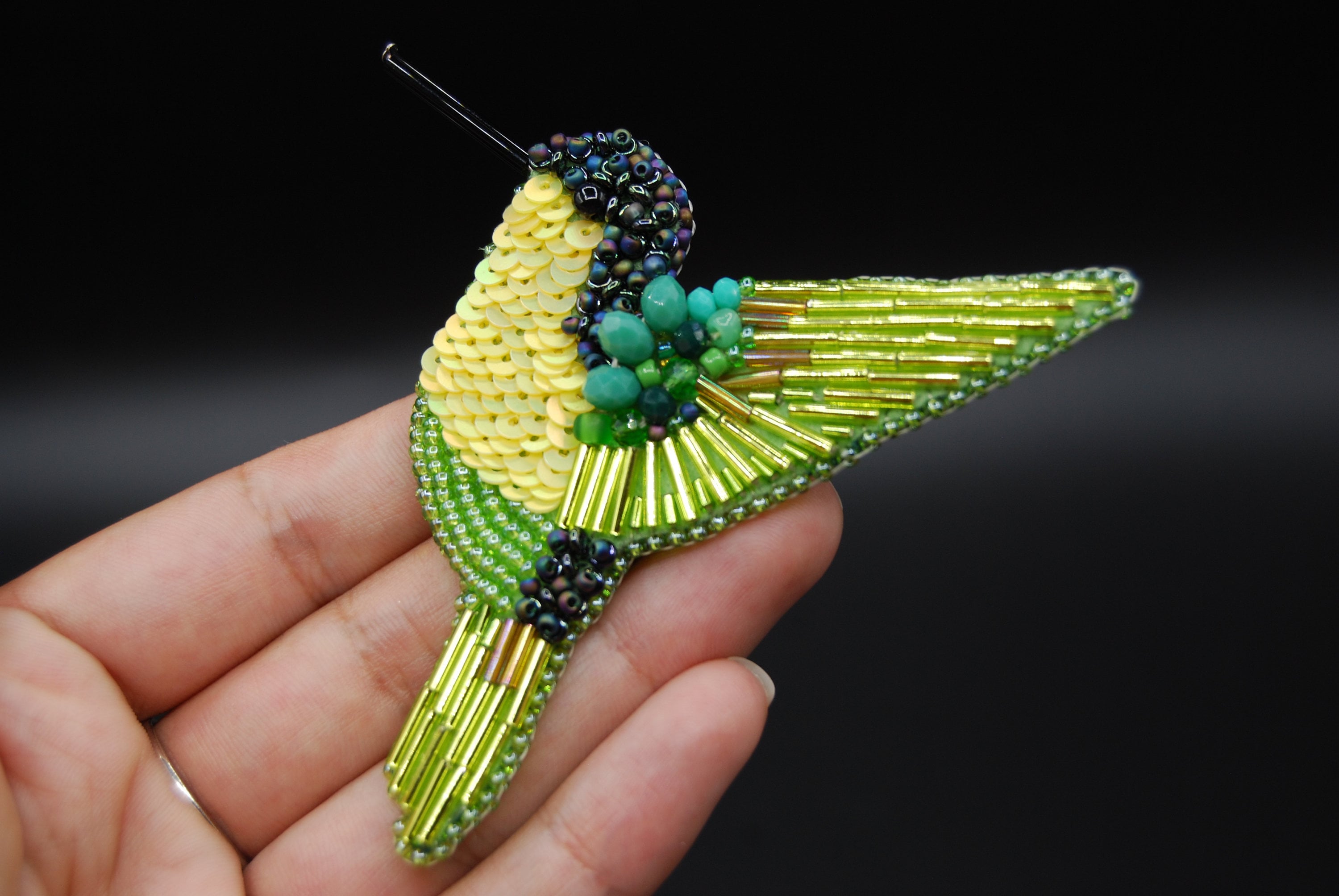 Kolibri Grün Gelb Perlen Stickerei Schmuck Brosche Colibri - Etsy.de