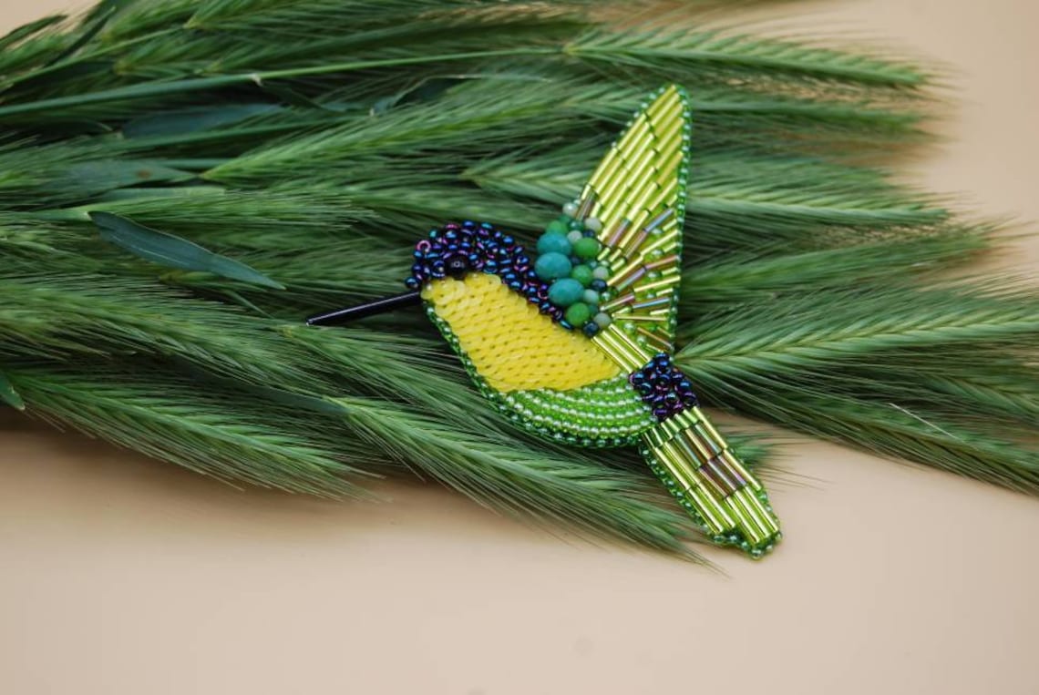 Kolibri Grün Gelb Perlen Stickerei Schmuck Brosche Colibri - Etsy.de