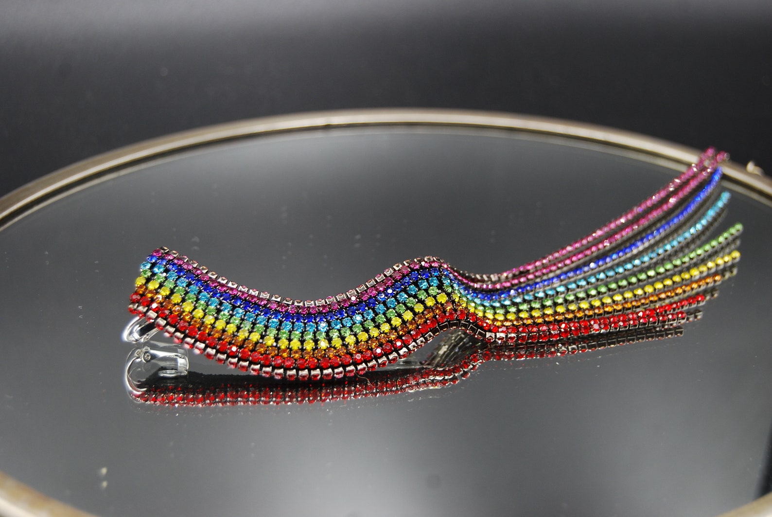 Long dangle crystal one ear earring unicorn rainbow mane | Etsy