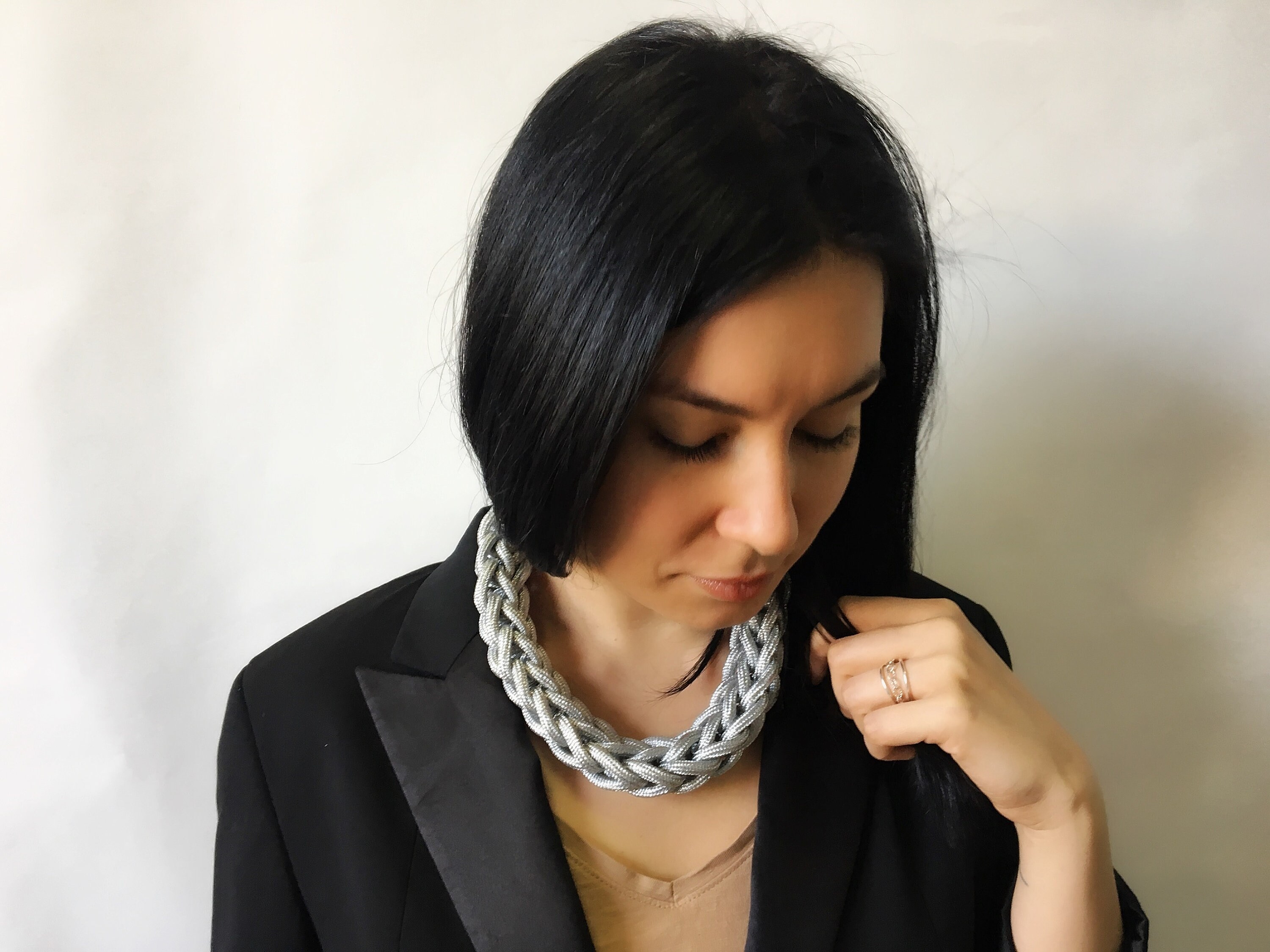 Silver rope boho braided necklace African statement knotted | Etsy