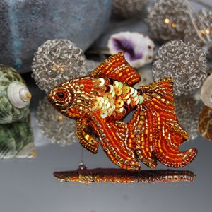 Gold Fish Brooch, Beaded Goldfish Pin, Sea Life Ocean Jewelry ...