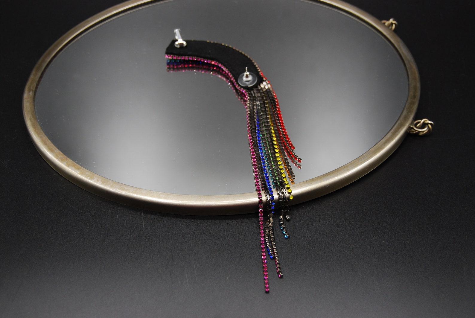 Long dangle crystal one ear earring unicorn rainbow mane | Etsy