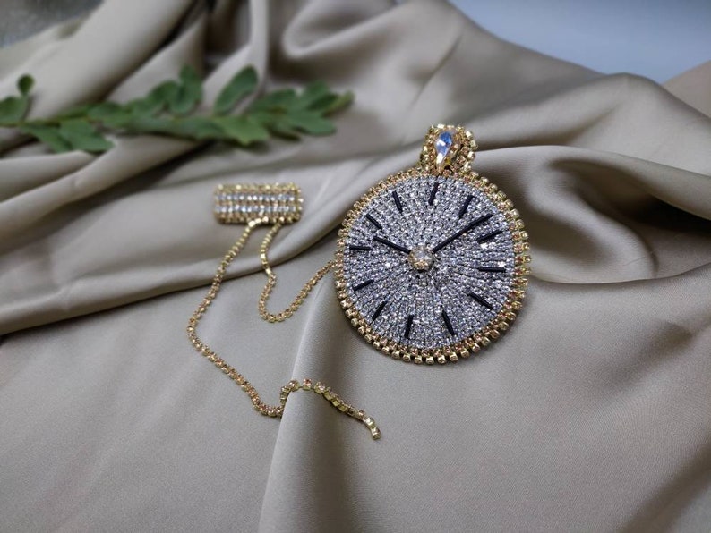 Clock Bead Jewelry Crystal Glass Brooch Gold Rhinestone - Etsy