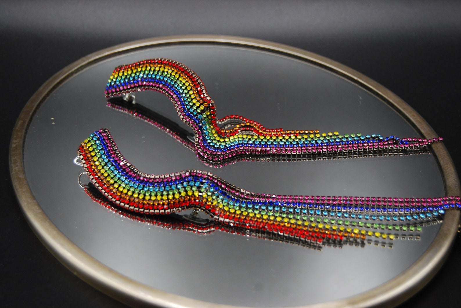 Long Dangle Crystal One Ear Earring Unicorn Rainbow Mane - Etsy