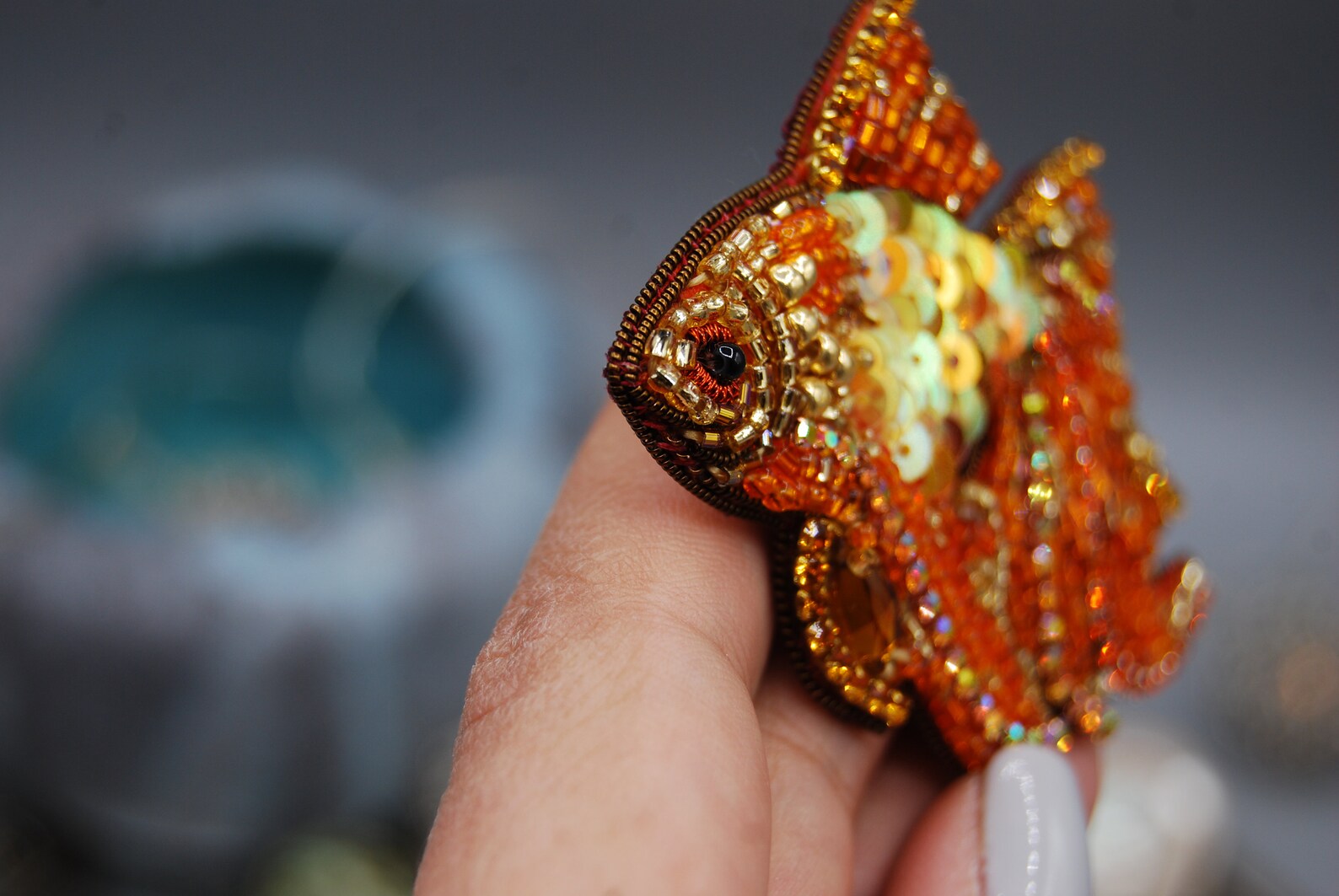 Gold Fish Brooch Beaded Goldfish Pin Sea Life Ocean Jewelry | Etsy