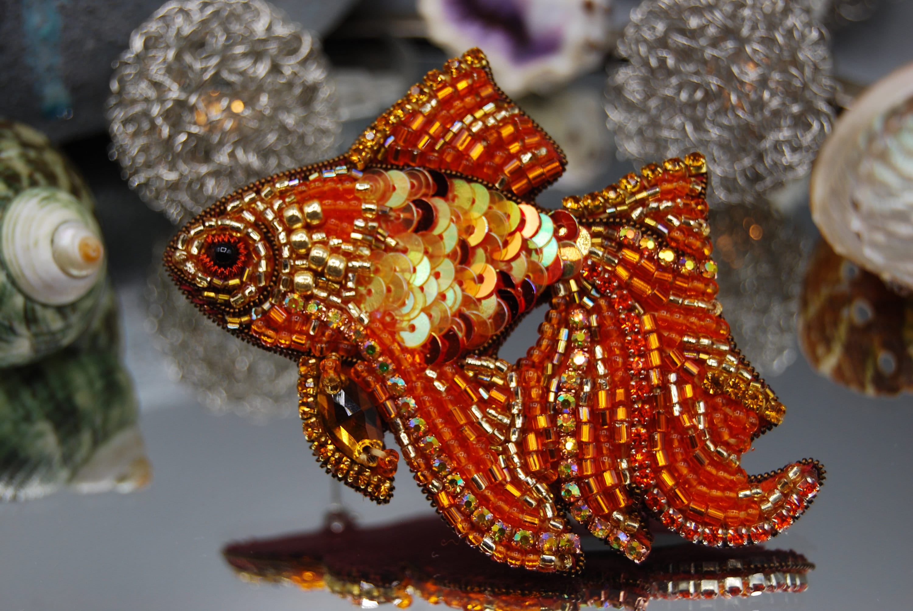 Gold fish brooch beaded goldfish pin sea life ocean jewelry | Etsy
