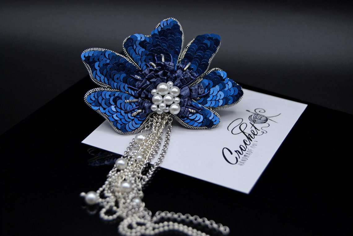 Flower brooch botanical pin flower blue flower brooch | Etsy