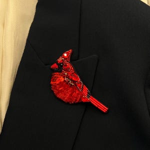 Red Cardinal Beaded Brooch, Christmas Red Bird Pin, Bird Lover Gift - Etsy