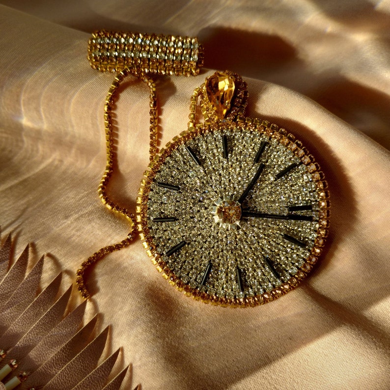 Clock Bead Jewelry Crystal Glass Brooch Gold Rhinestone - Etsy