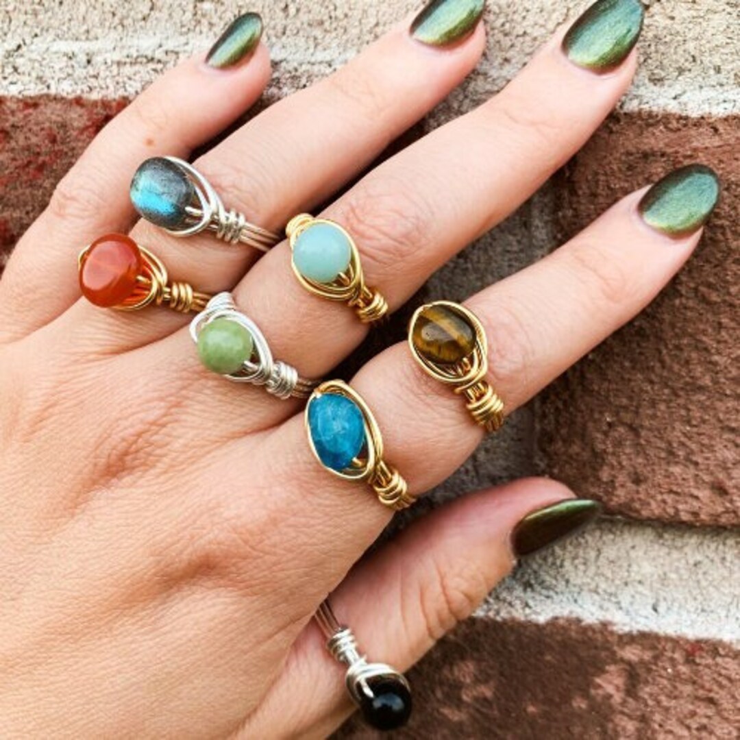 Gemstone Ring, Crystal Ring, Wire Crystal Rings, Wire Wrapped Gemstone ...