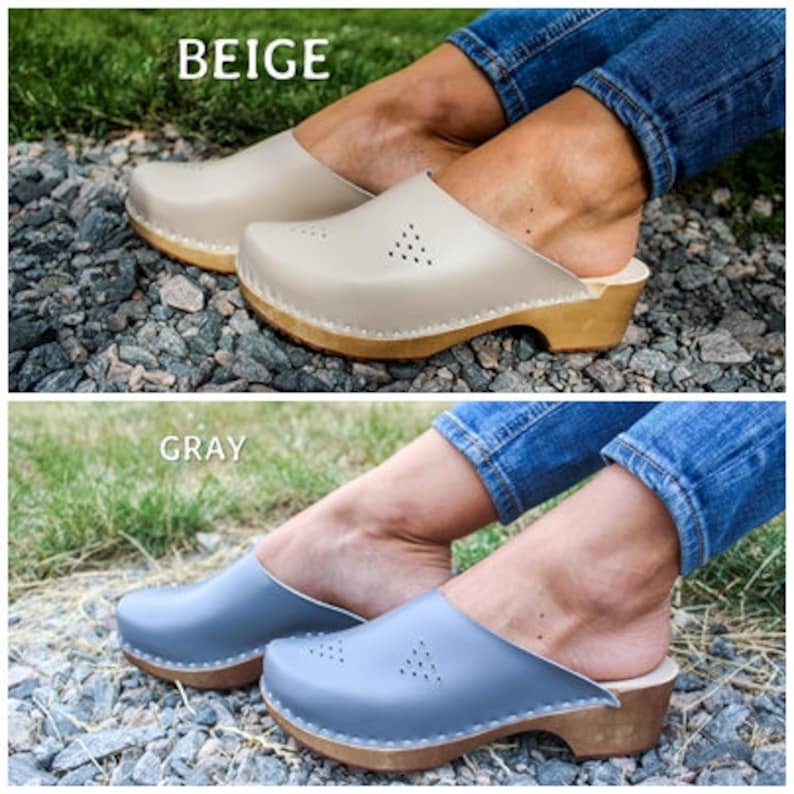 Leather Shoes With Wooden Sole Clogs for Women Open Back Shoes - Etsy