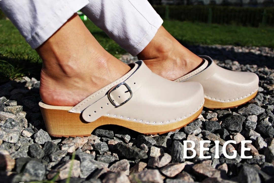 Clogs With Belt Ankle Strap Clogs Women Clogs Beige Mule Men Leather ...