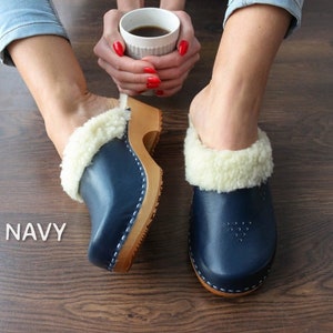 Clogs With Fur Shoes With Fur Red Clogs Warm Clogs for Women Winter ...