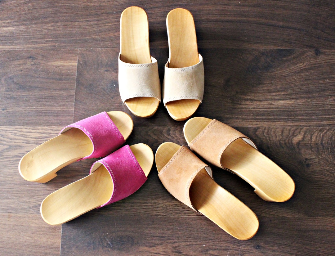 Clogs Sandals Suede Leather Sandals Wooden Sandals With Studs Women ...