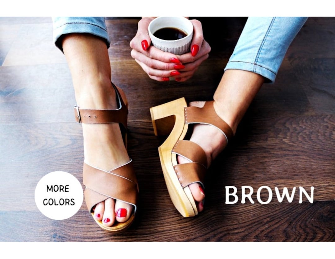 Leather Brown Sandals for Women Handmade Women Clogs Platform Sandal ...