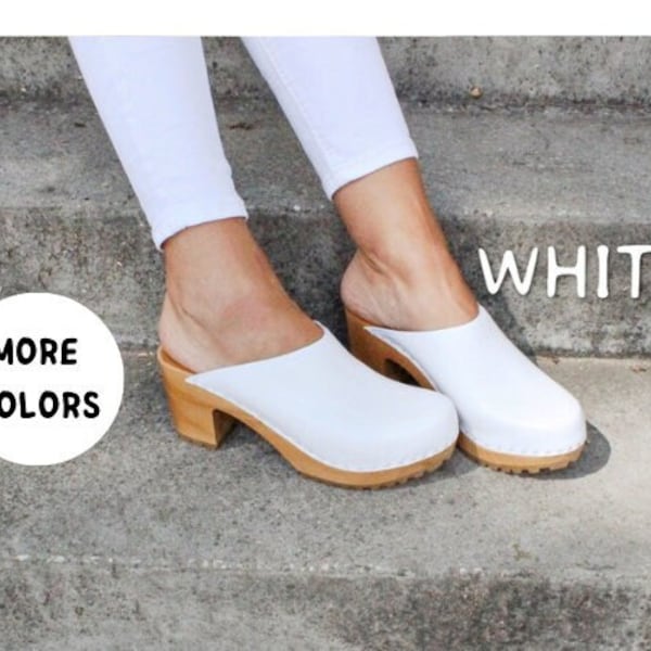 Womens White Leather Clogs - Etsy