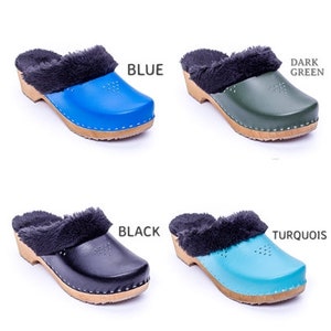 Clogs With Fur Shoes With Fur Red Clogs Warm Clogs for Women Winter ...