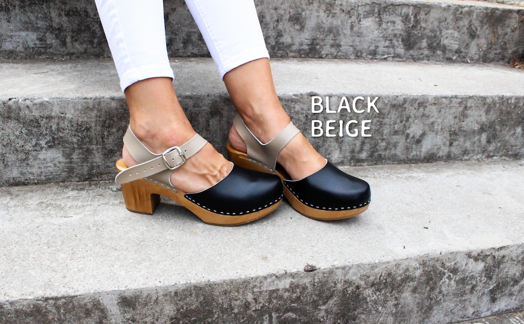 Women Clogs With High Heel Wooden Shoes Leather Sandals With - Etsy