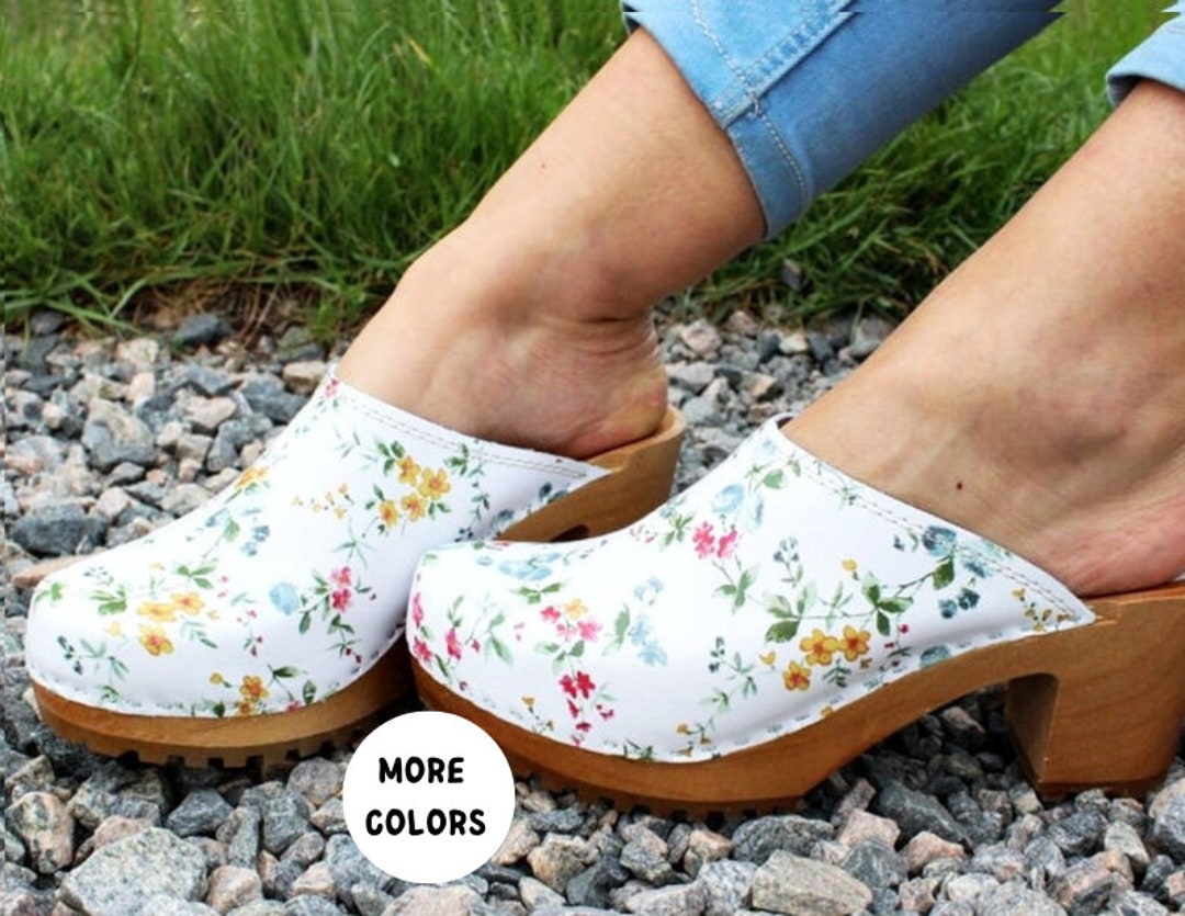 Clogs With Flower High Heel Sandals Flower Shoes Wooden Clogs Swedish ...
