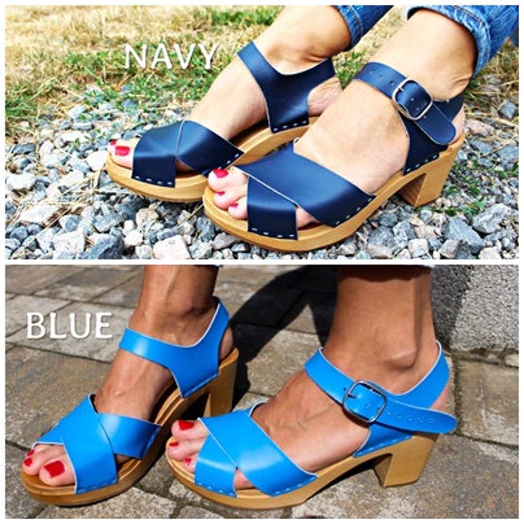 Leather Women Sandals Wooden Sandals Women Clogs High Heel Sandal ...