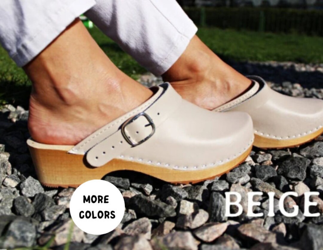 Clogs With Belt Ankle Strap Clogs Women Clogs Beige Mule Men Leather ...