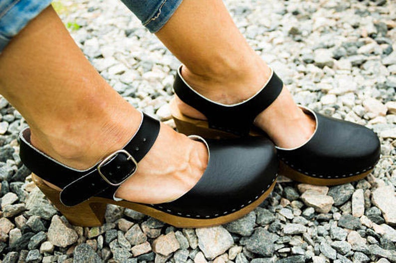 Leather Shoes With High Heel Clogs With Wooden Heel Platform | Etsy