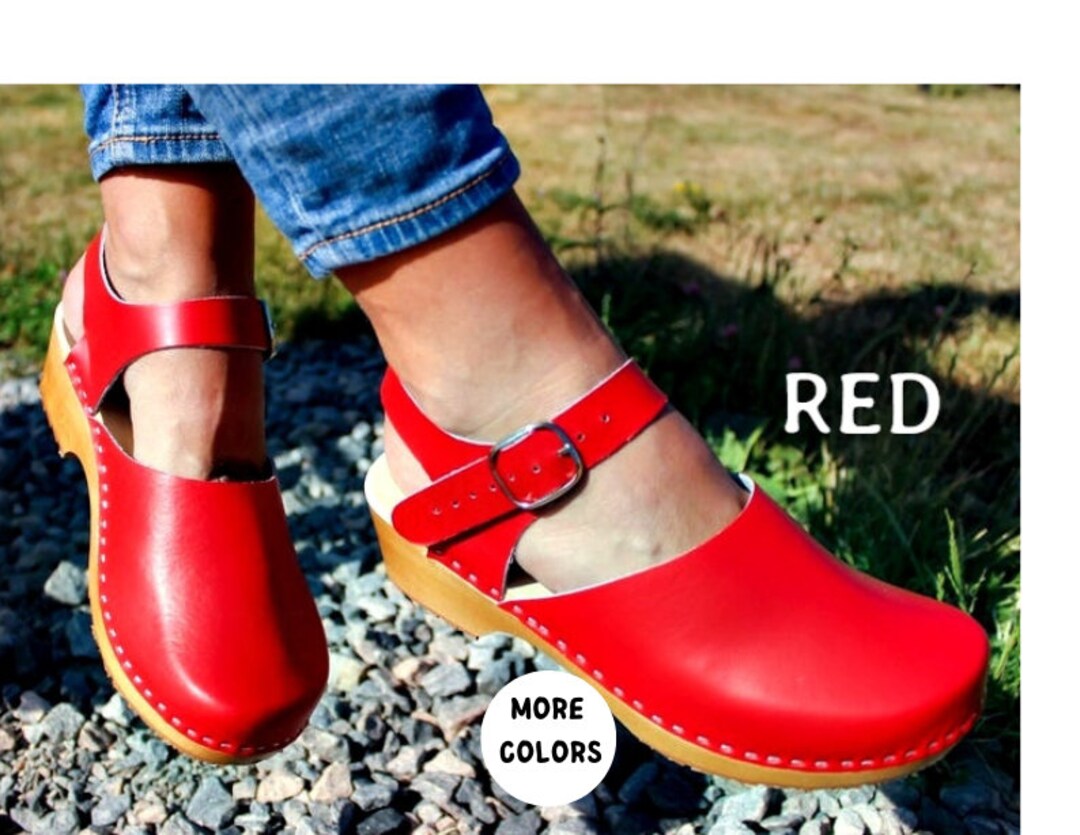 Clogs Brown Women Leather Women Shoes With Belt Low Heel Sandals Close ...