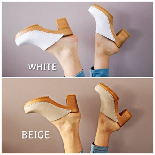 Swedish Clogs Wood Clogs Leather Sandals White Shoes Women - Etsy
