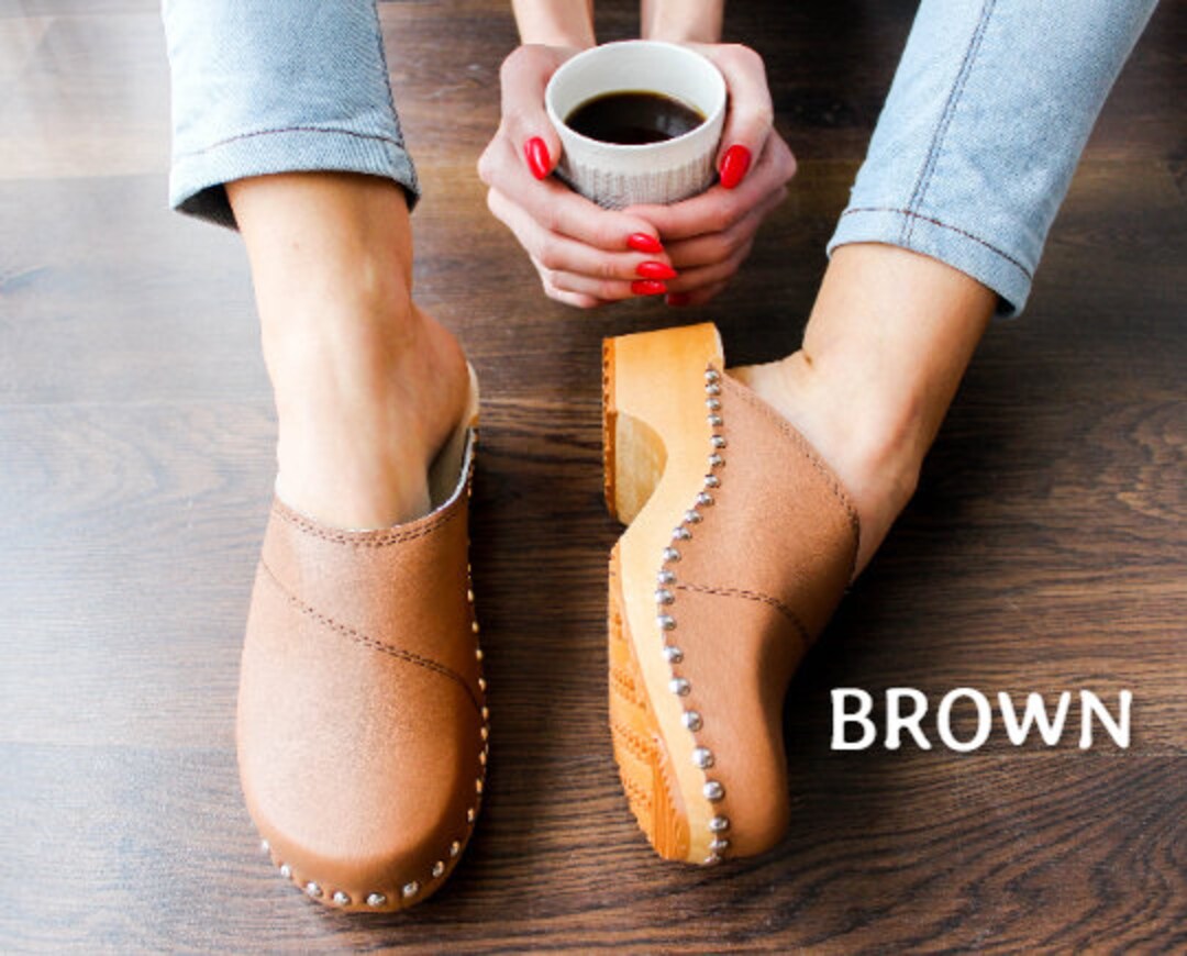 Leather Clogs With Studs Wooden Clogs Women Clogs Shoes With Studs ...