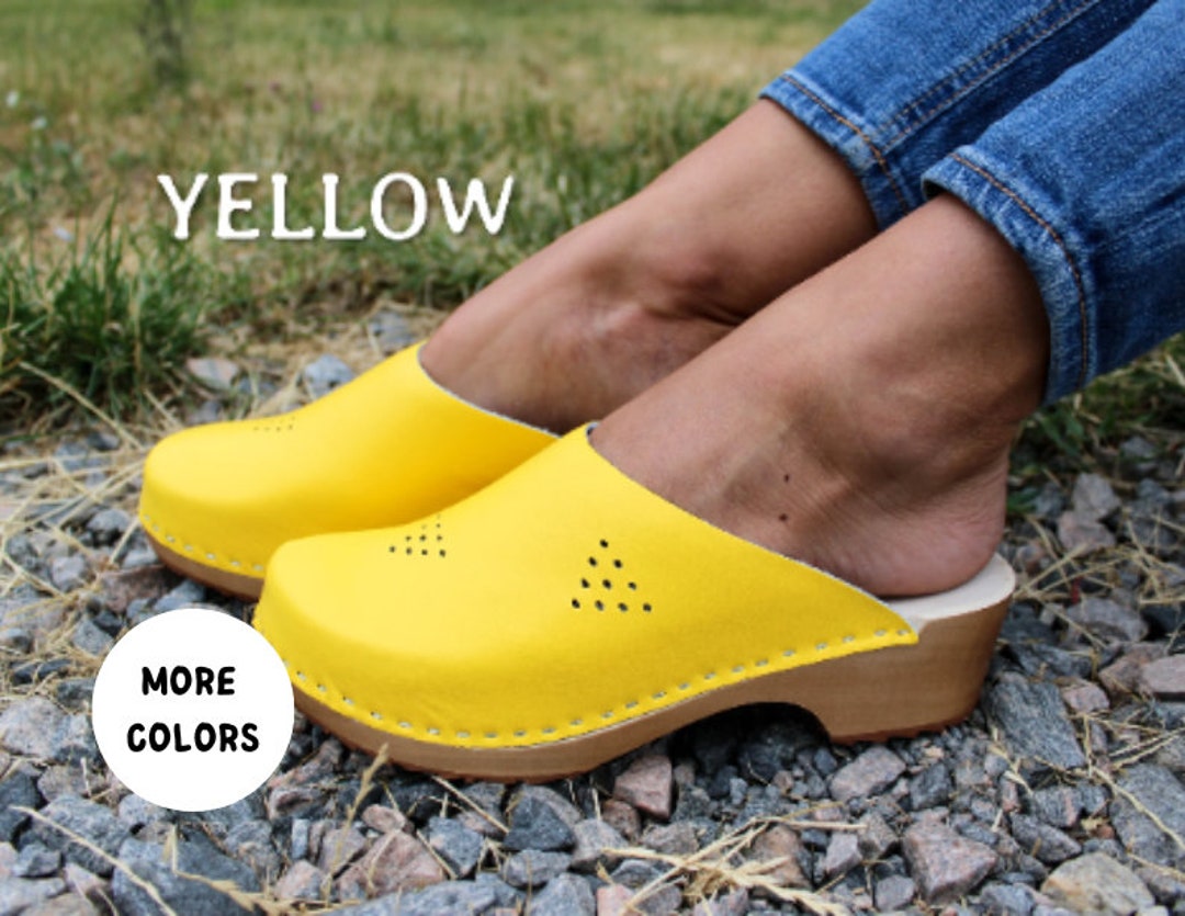 Swedish Clogs Moccasins Wooden Clogs Women Clogs Leather Clogs Yellow Clog Womens Clogs Boots ...
