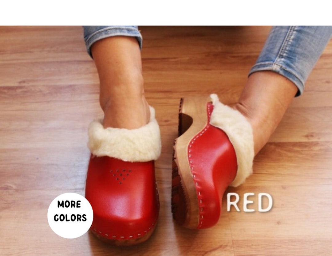Swedish Clogs Women Winter Clogs Leather Fur Clogs Womens Clogs Boots ...