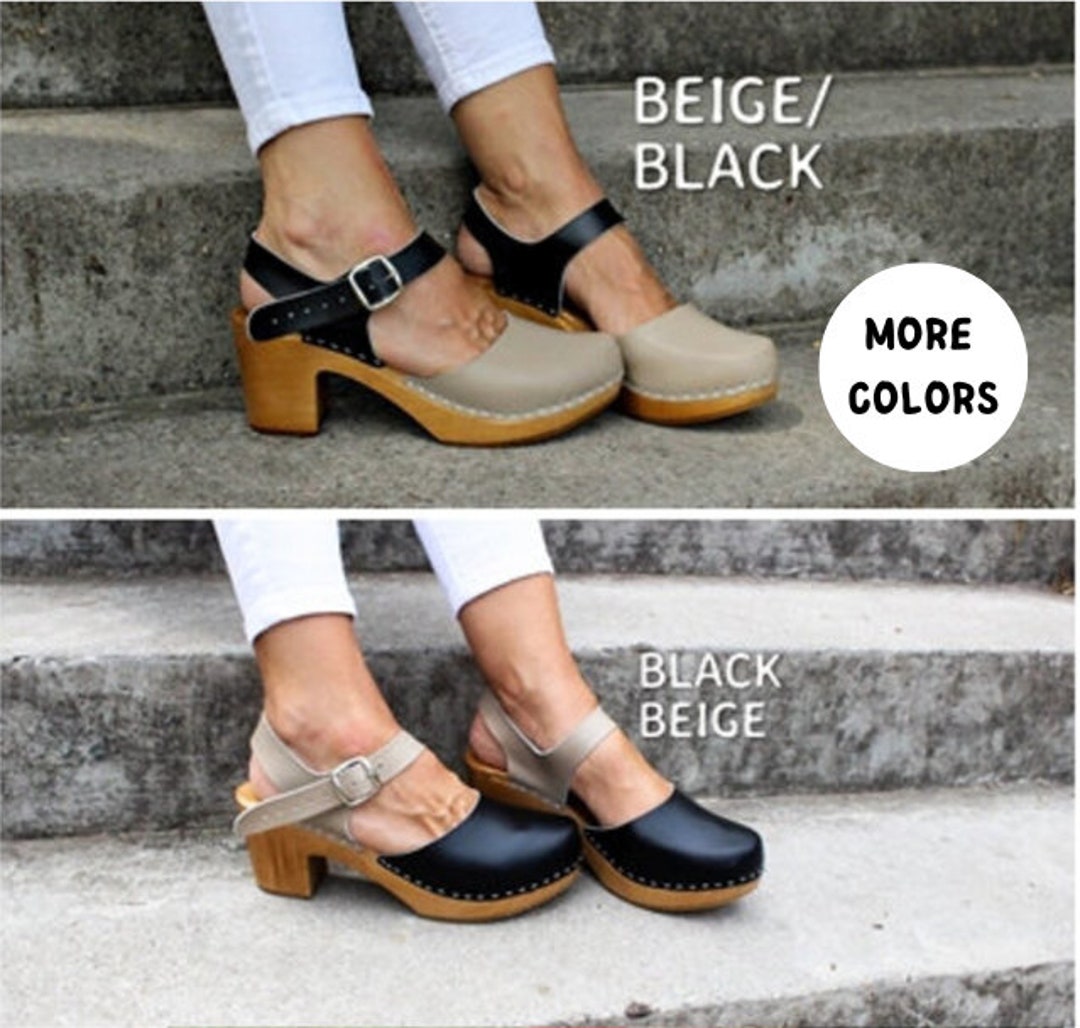 Leather Clogs for Women High Heel Shoes Clogs With Strap Sandals With ...
